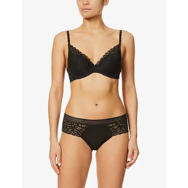 Wacoal Raffiné Underwired Stretch-lace Plunge Bra - Black