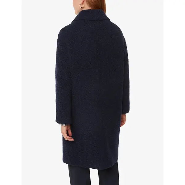 Whistles Romy Collared Boucle Wool-blend Coat - Navy