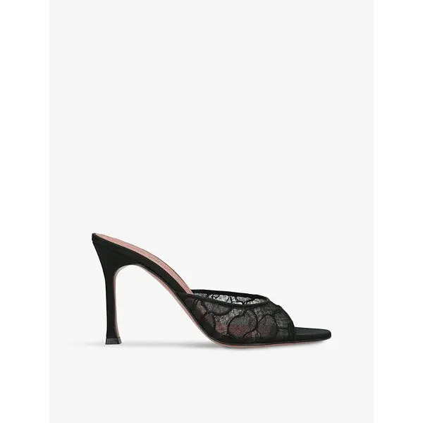 Amina Muaddi Alexa Heeled Lace Mules