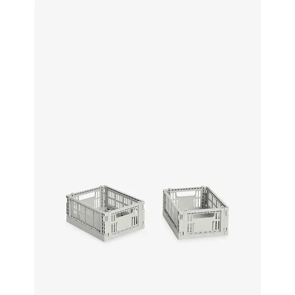 HAY Colour Stackable Mini Plastic Crates Set Of Two - Light Grey
