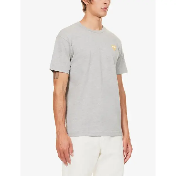 Play Comme Des Garcon Logo-embroidery Cotton-jersey T-shirt - Grey