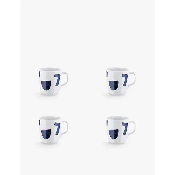 ALESSI Itsumo Square-handle Porcelain Mugs Set Of Four 8.9cm - Blue