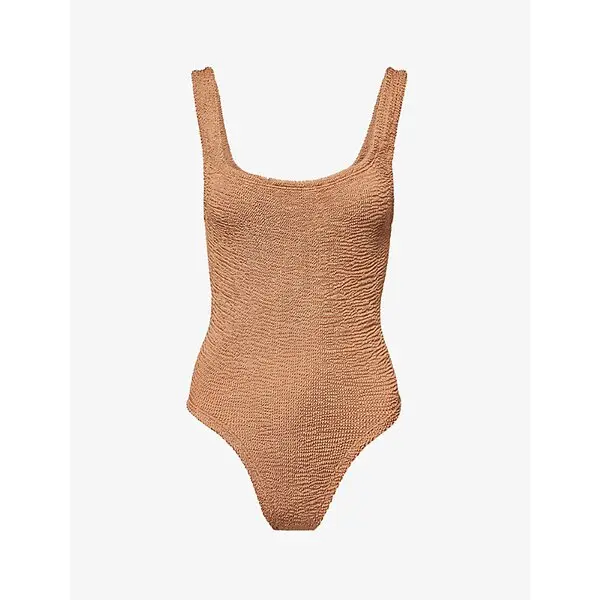 Hunza G Square-neck Seersucker Swimsuit - Metallic Coco