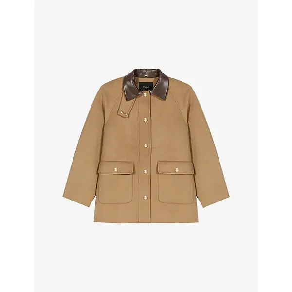 Maje Wool-blend Coat With Removable Hood - Beige