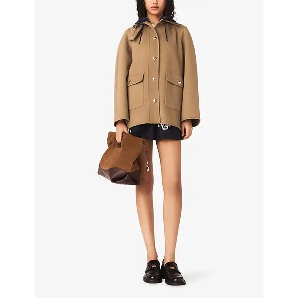 Maje Wool-blend Coat With Removable Hood - Beige