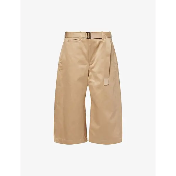 Sacai Wide-leg Belted Cotton Chino Shorts