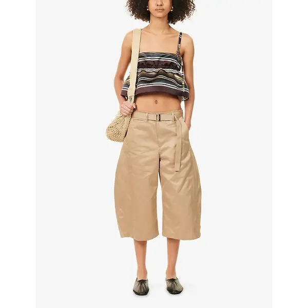 Sacai Wide-leg Belted Cotton Chino Shorts