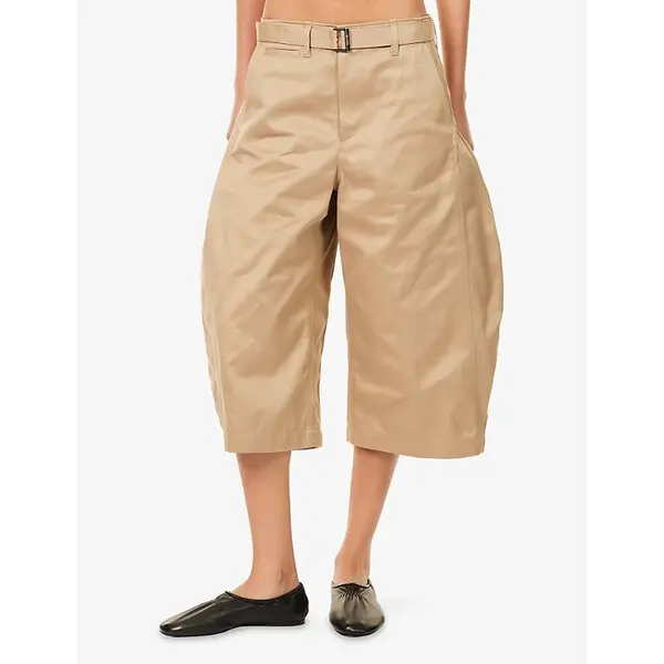 Sacai Wide-leg Belted Cotton Chino Shorts