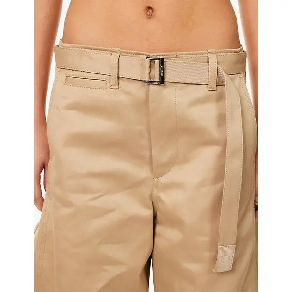 Sacai Wide-leg Belted Cotton Chino Shorts