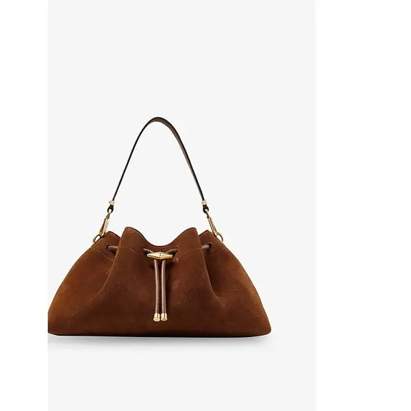 JIMMY CHOO Cinch Suede Shoulder Bag - Tan/gold