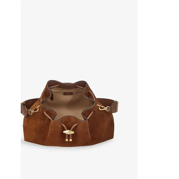 JIMMY CHOO Cinch Suede Shoulder Bag - Tan/gold