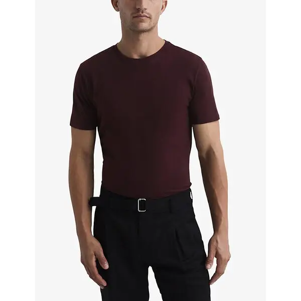 REISS Bless Crewneck Cotton-jersey T-shirt - Bordeaux