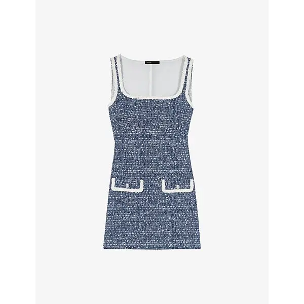 Maje Square-neck Tweed Mini Dress - Blue