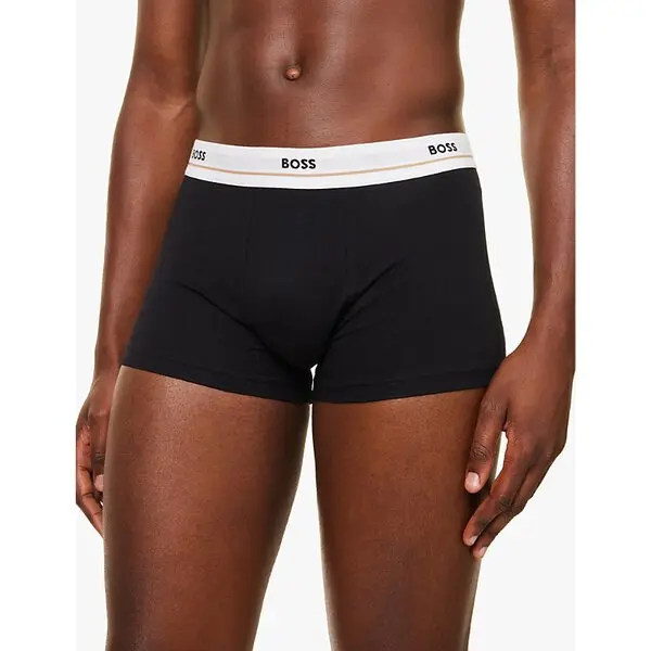 BOSS Branded Waistband Stretch-cotton Boxer Trunks - Black