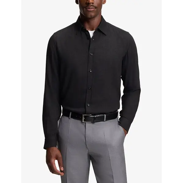 BOSS Kent-collar Slim-fit Cotton-blend Shirt - Black