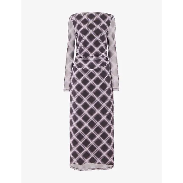 Whistles Check Mesh Midi Dress