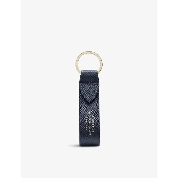 Smythson Panama Cross-grain Leather Keyring - Navy