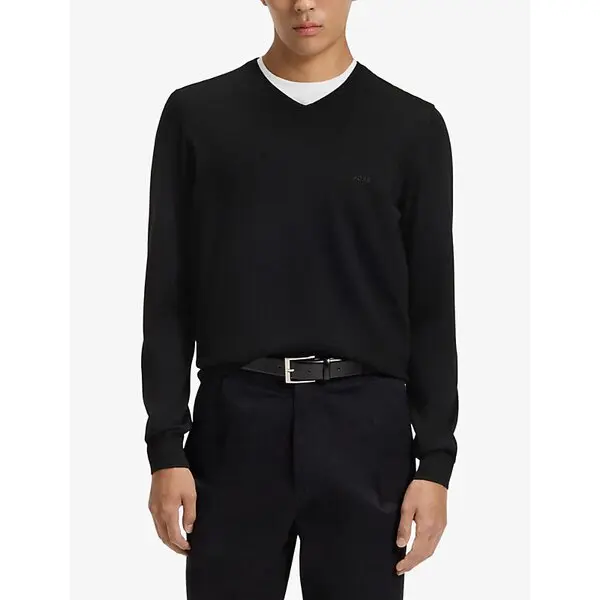 BOSS Embroidered-logo Regular-fit Wool Knitted Jumper
