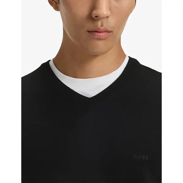 BOSS Embroidered-logo Regular-fit Wool Knitted Jumper