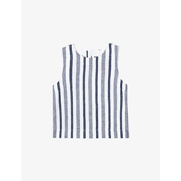 RO&ZO Striped Sleeveless Linen-cotton Blend Top - Blue