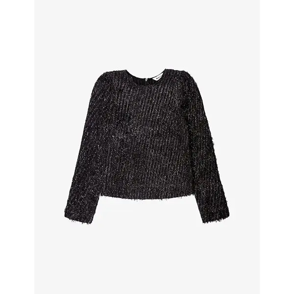 RO&ZO Tinsel-texture Round-neck Woven Top