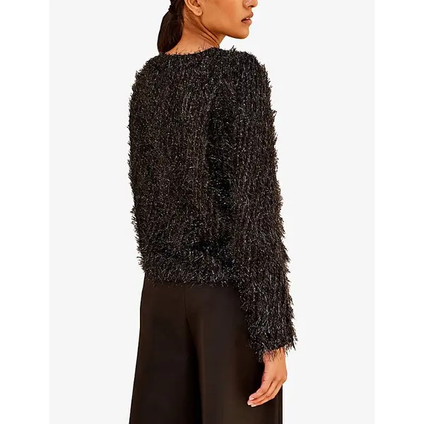 RO&ZO Tinsel-texture Round-neck Woven Top