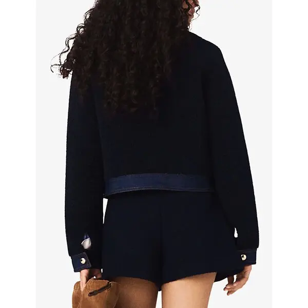 Maje Denim-trim Bouclé Woven Jacket