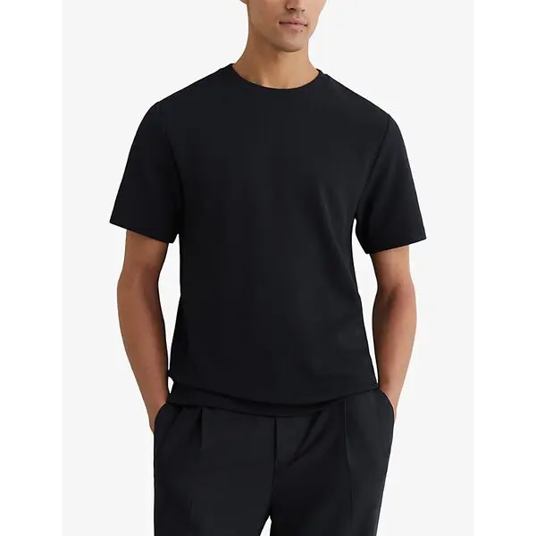 REISS Jack Textured Stretch-woven T-shirt - Navy