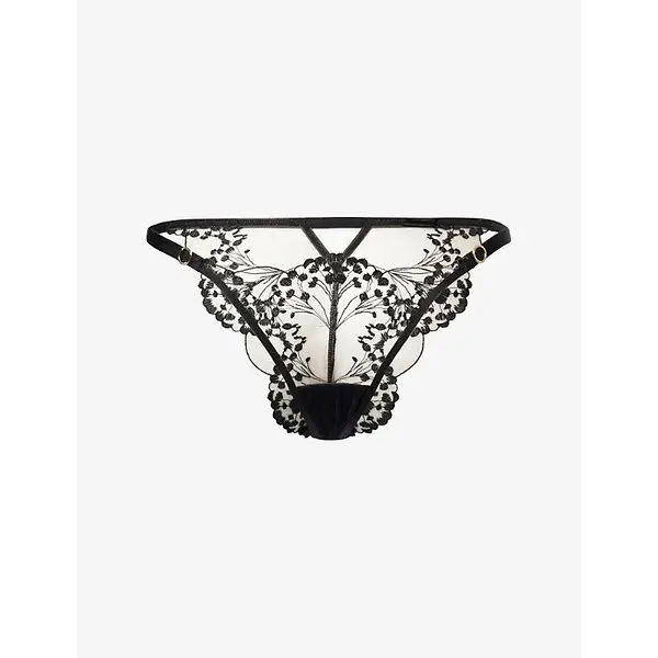 Bluebella Marisa Embroidered Mesh Briefs - Black/sheer