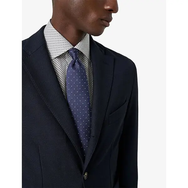 Eton Geo-print Contemporary-fit Cotton-twill Shirt - Dark Blue