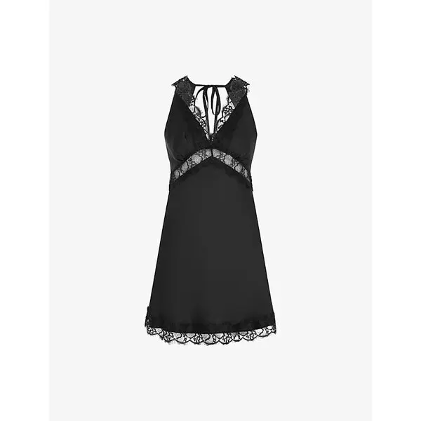 OMNES Lace-trim Satin Mini Dress - Black