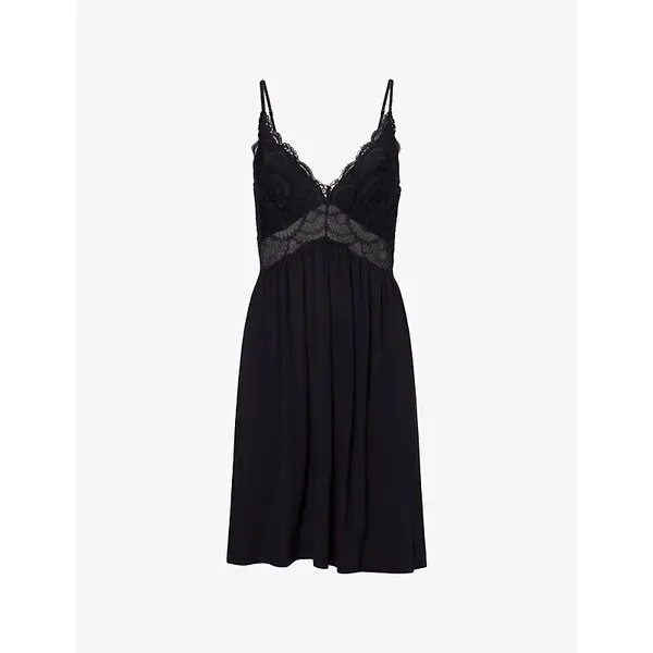 Eberjey Mariana Lace-embroidery Stretch-woven Nightdress - Black