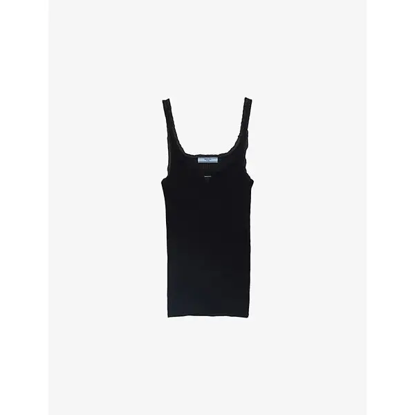 Prada Ribbed Cotton Tank Top With Logo Plaque