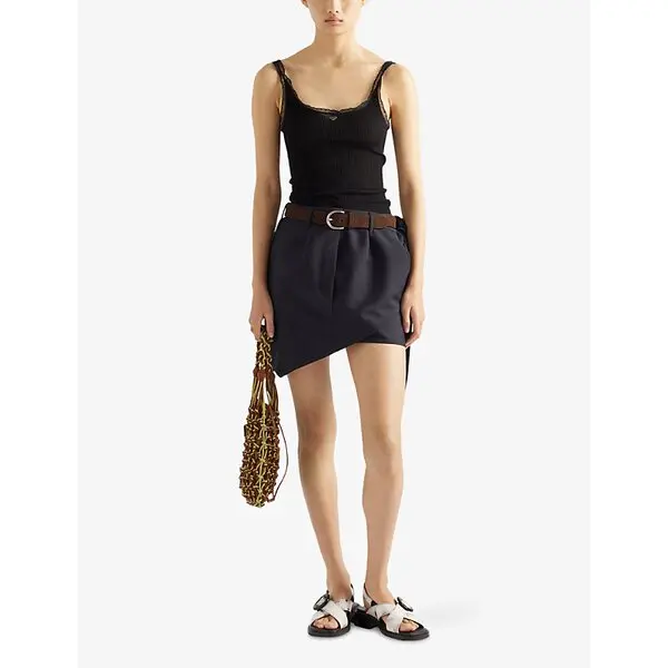 Prada Ribbed Cotton Tank Top With Logo Plaque