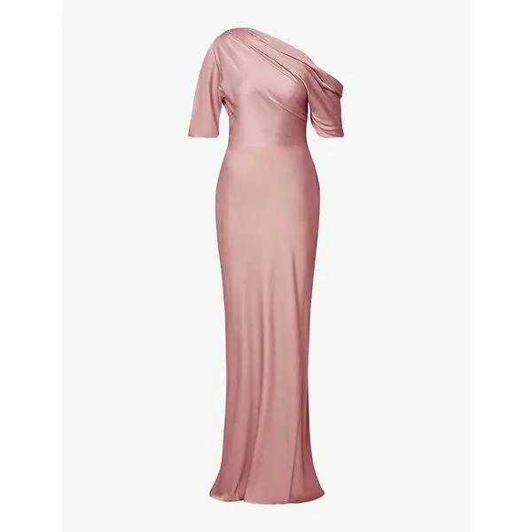 MALINA Marisa Asymmetric-neck Draped Maxi Dress - Blush