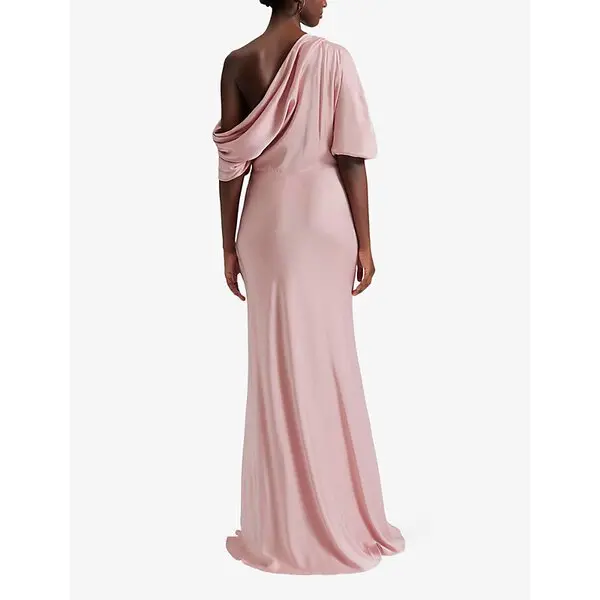 MALINA Marisa Asymmetric-neck Draped Maxi Dress - Blush