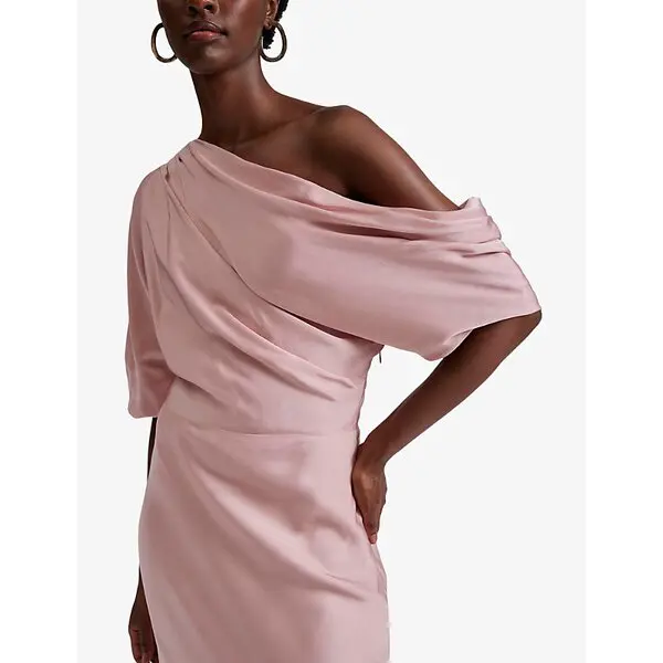 MALINA Marisa Asymmetric-neck Draped Maxi Dress - Blush