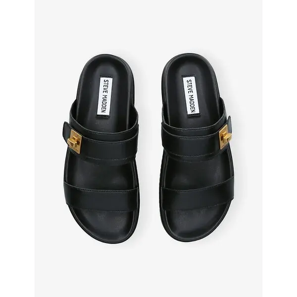 Steve Madden Take Two Leather Sandals With Branded Hardware - Black