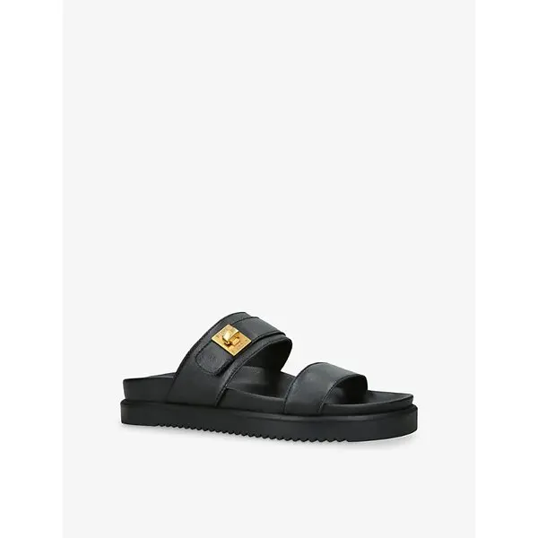 Steve Madden Take Two Leather Sandals With Branded Hardware - Black