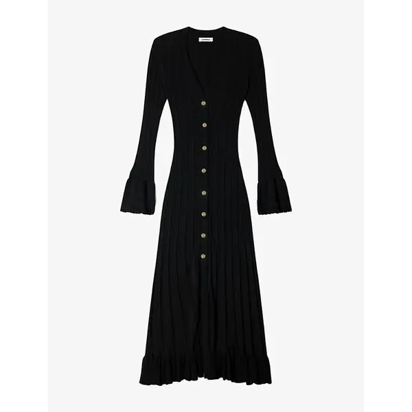 Sandro Ruffle-trim Knitted Maxi Dress