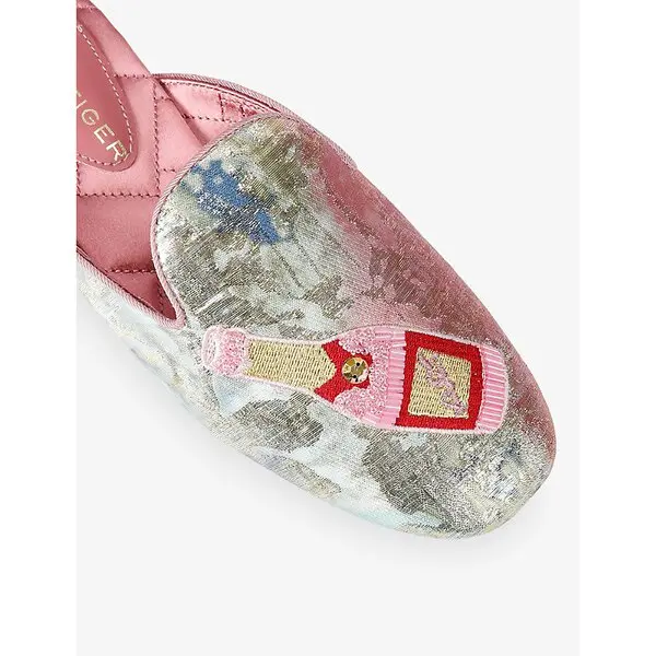 Kurt Geiger Embroidered Jacquard Satin Slippers