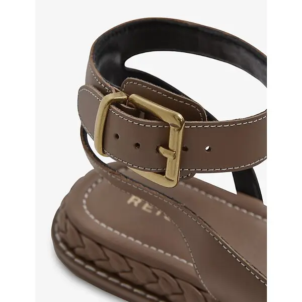 REISS Gabi Plait-detail Leather Sandals