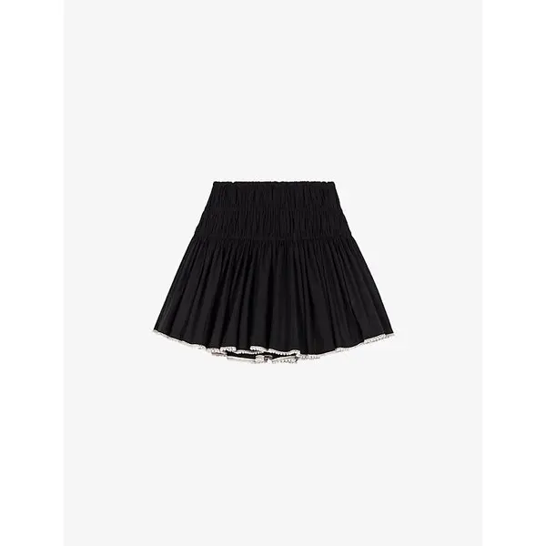 Maje Woven Mini Skirt With Embellished Trim