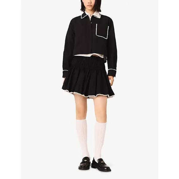 Maje Woven Mini Skirt With Embellished Trim