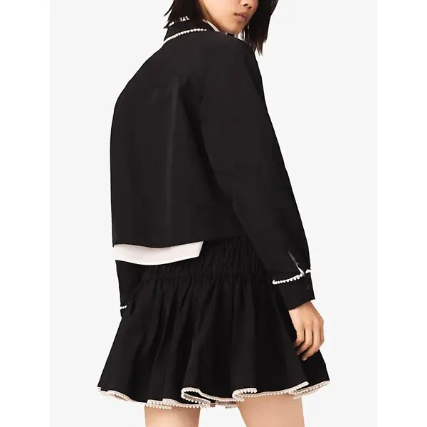 Maje Woven Mini Skirt With Embellished Trim