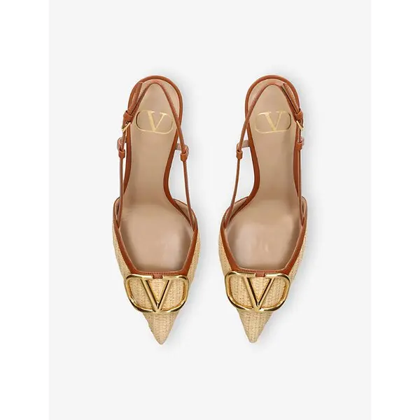 Valentino Garavani Vlogo Signature Raffia Slingbacks