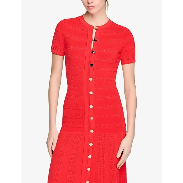 Sandro Knitted Button-up Maxi Dress - Red