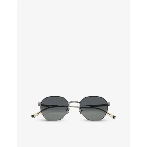 Brunello Cucinelli Irregular-frame Titanium Sunglasses - Grey