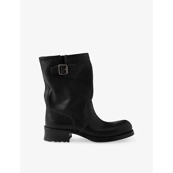 Prada Logo-embellished Leather Biker Boots