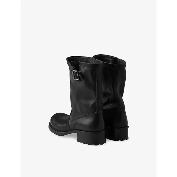 Prada Logo-embellished Leather Biker Boots